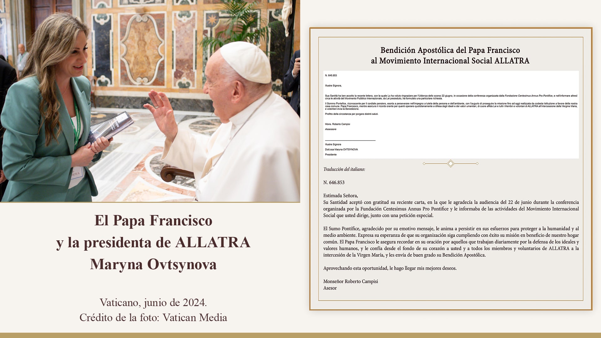 ALLATRA fortalece lazos con el Vaticano: audiencia privada con el Papa ...